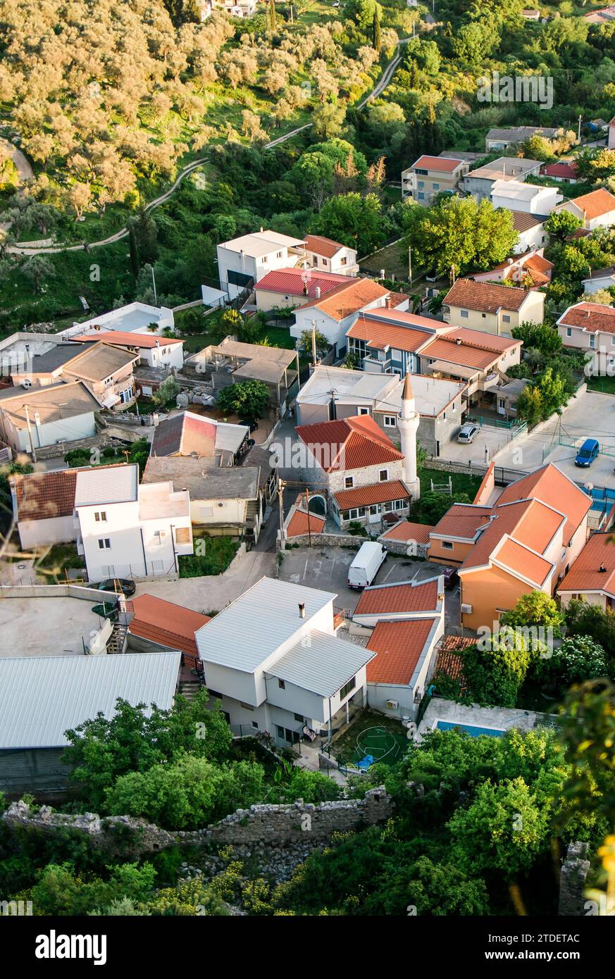 Top view Aerial view of Muslim neighborhood with mosque in city of Bar ...