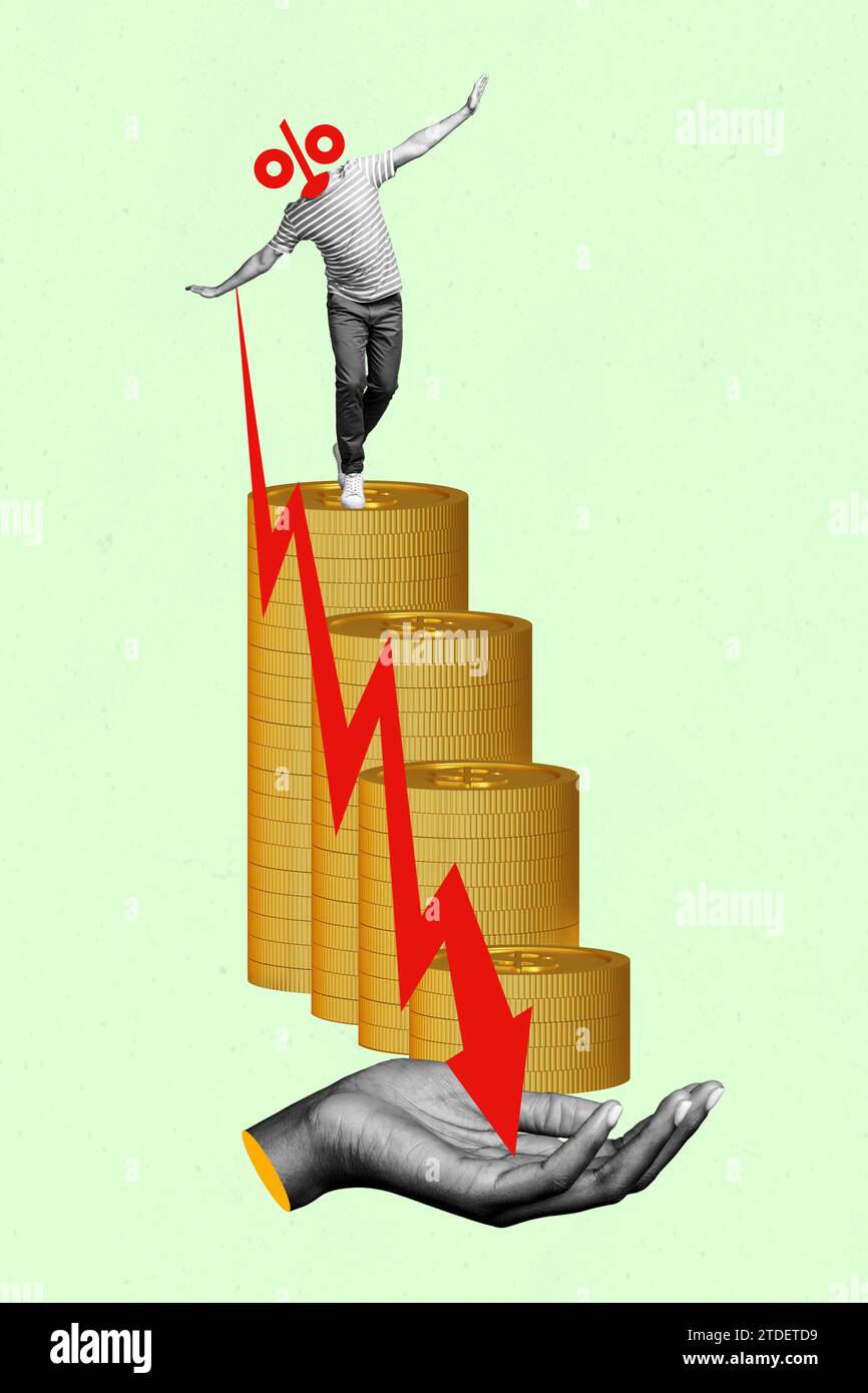 Vertical surreal photo collage of headless guy as a percent sign walk ...