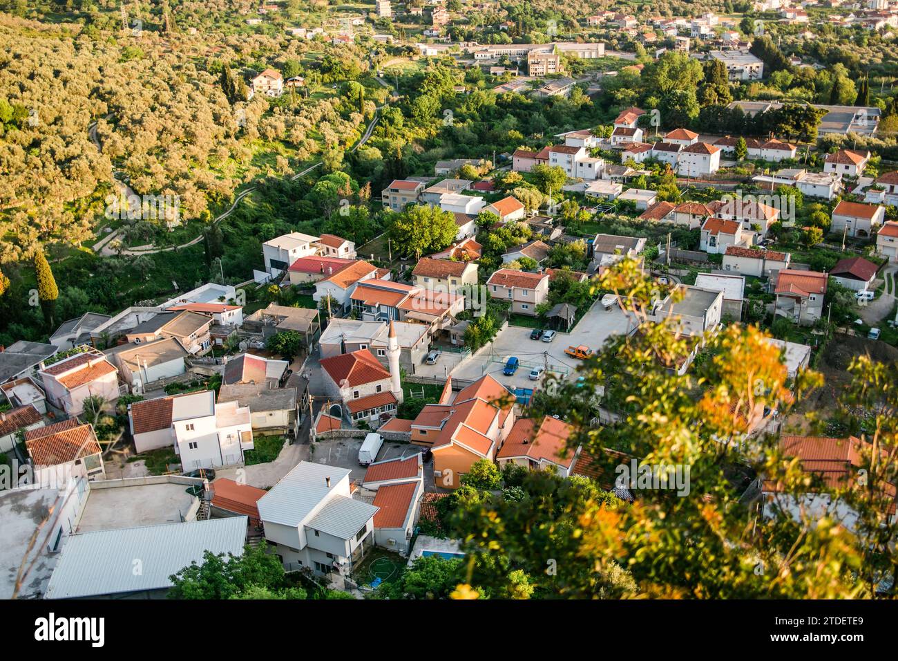 Top view Aerial view of Muslim neighborhood with mosque in city of Bar ...