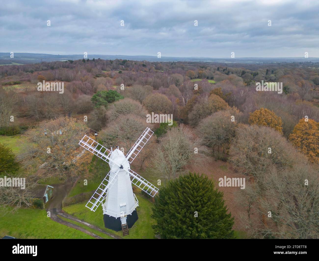 aerial view of heritage mill or beards mill and chailey common in east ...