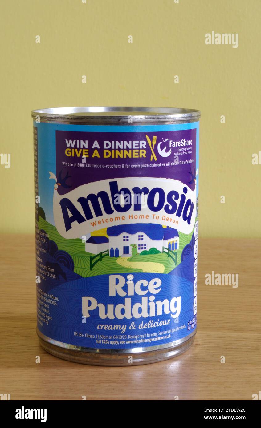 Tin of Ambrosia Rice Pudding, UK Stock Photo - Alamy