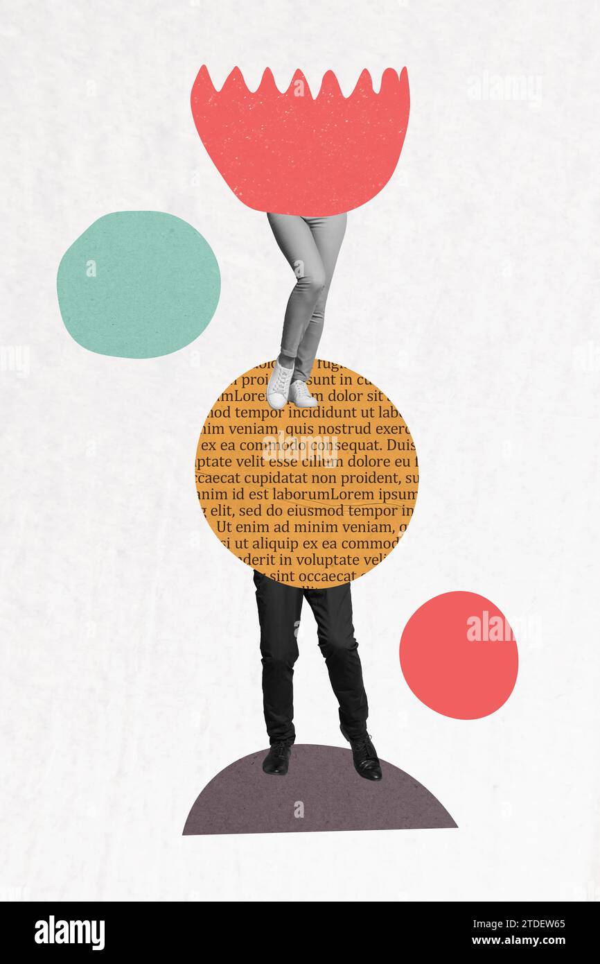 Sketch vertical collage comics of two weird unusual people without ...