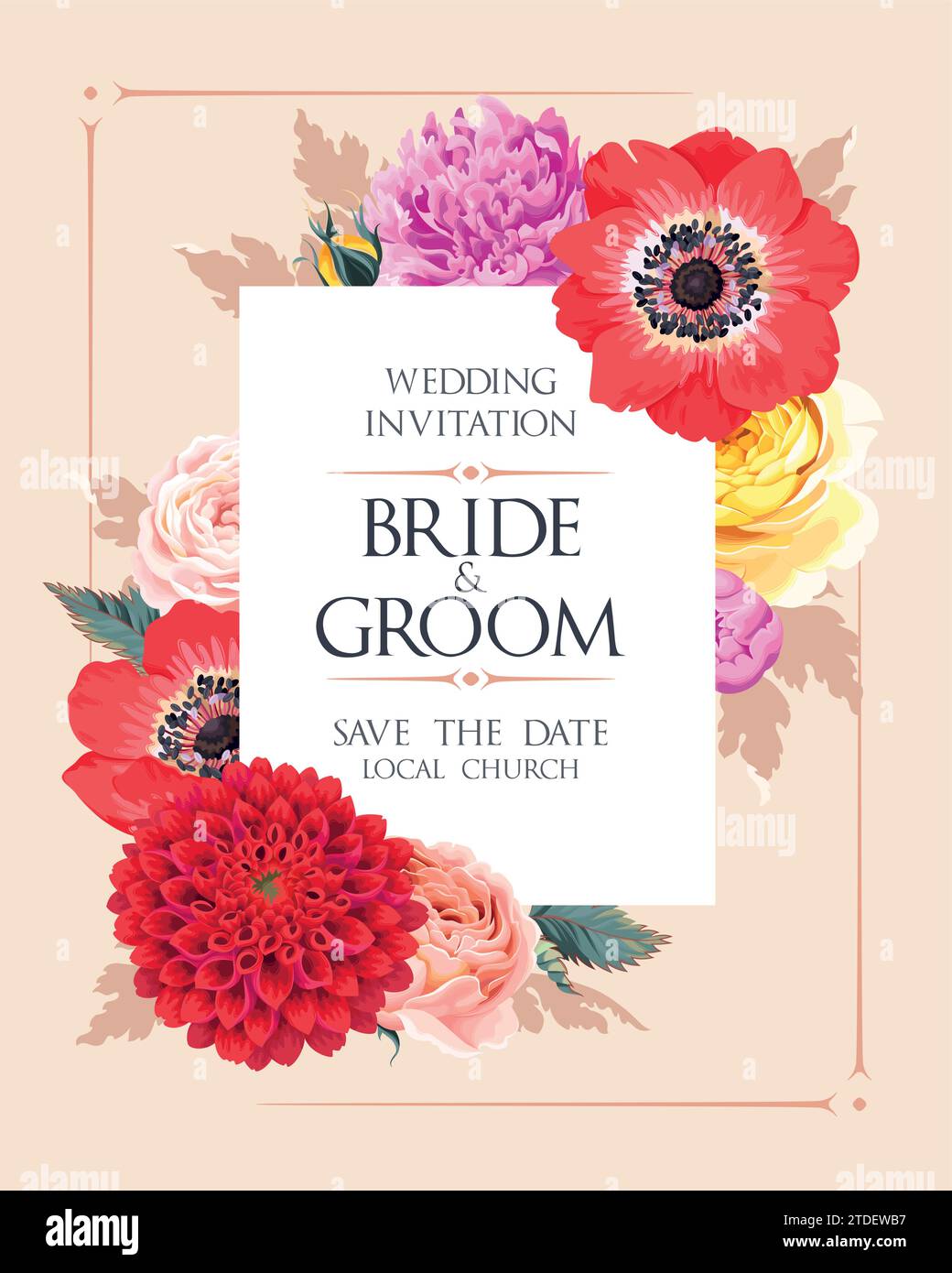 Wedding invitation with flowers Stock Vector Image & Art - Alamy