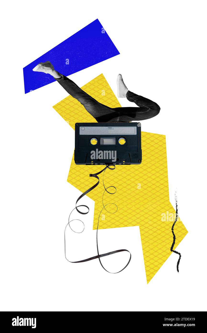 Vertical creative collage picture dancing bodyless young guy cassette ...