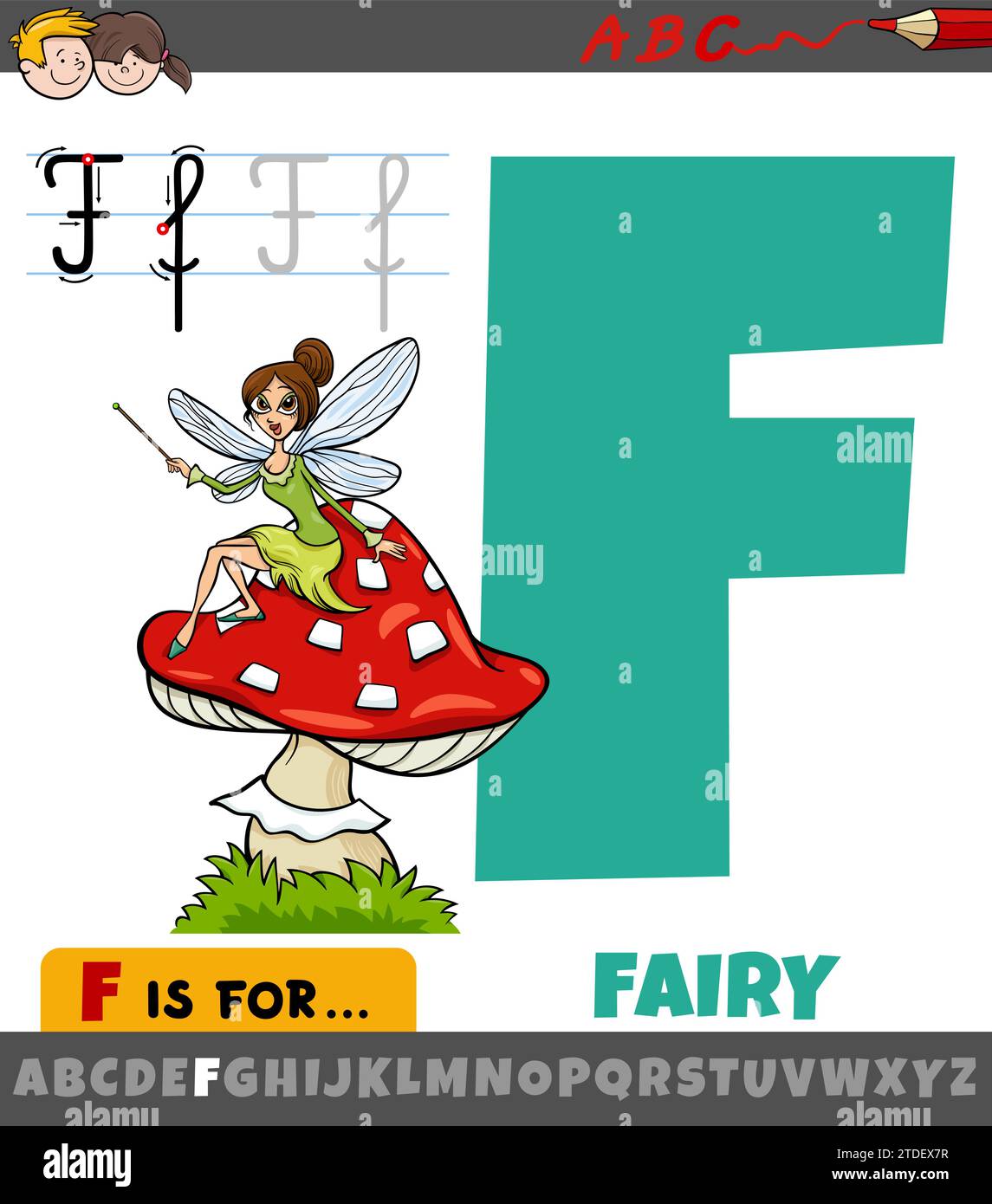 Educational cartoon illustration of letter F from alphabet with fairy ...