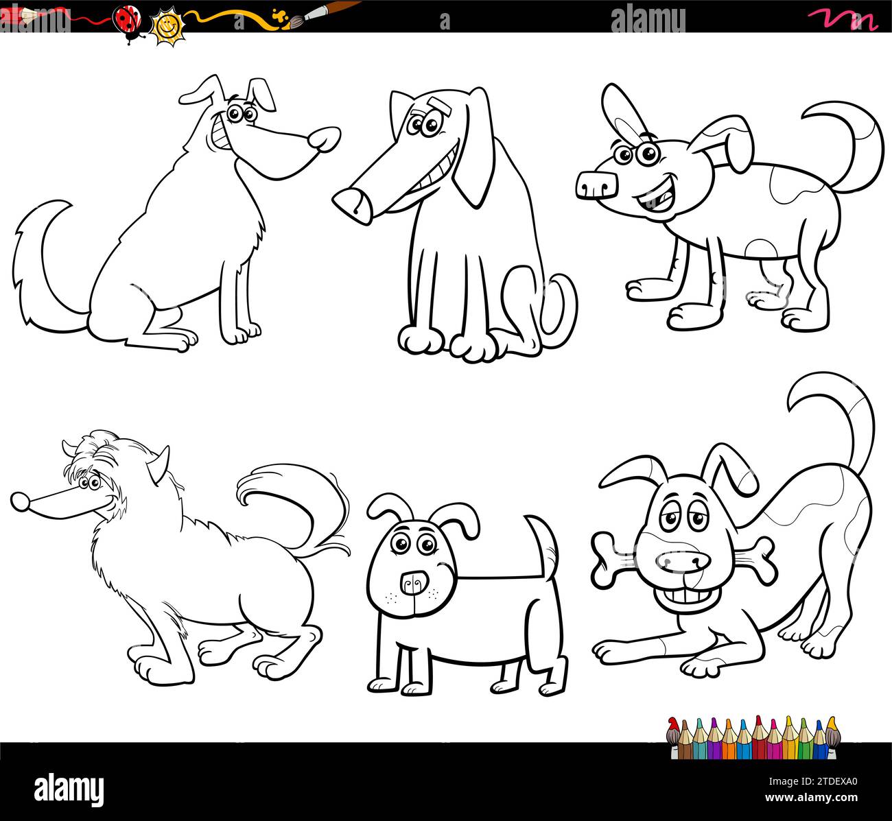 Cartoon illustration of funny dogs comic animal characters set coloring ...