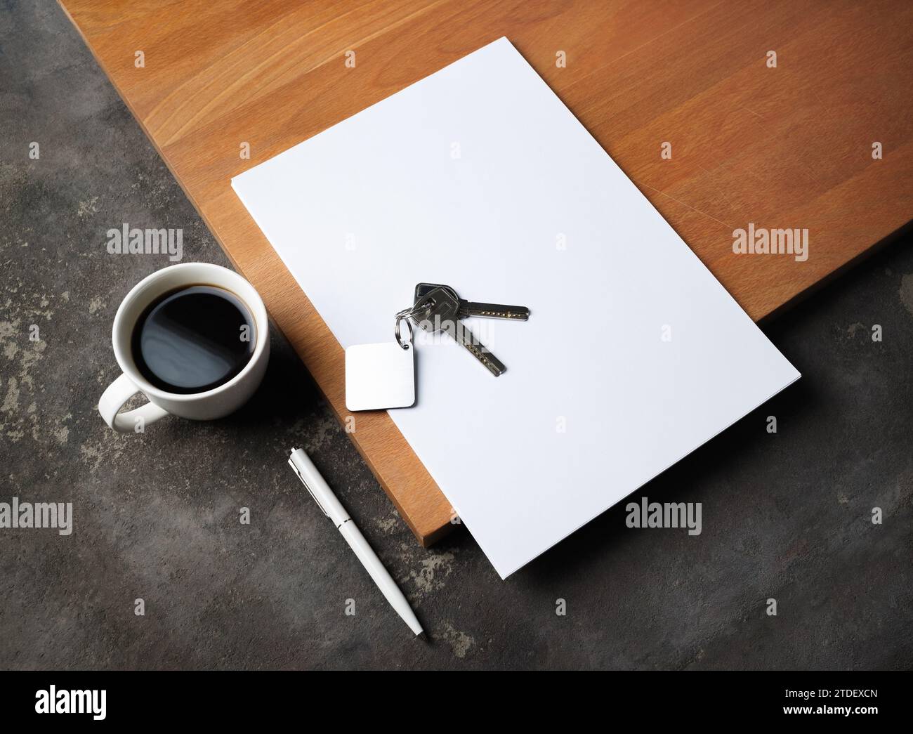 Branding identity template. Blank letterhead, coffee cup, key and pen ...
