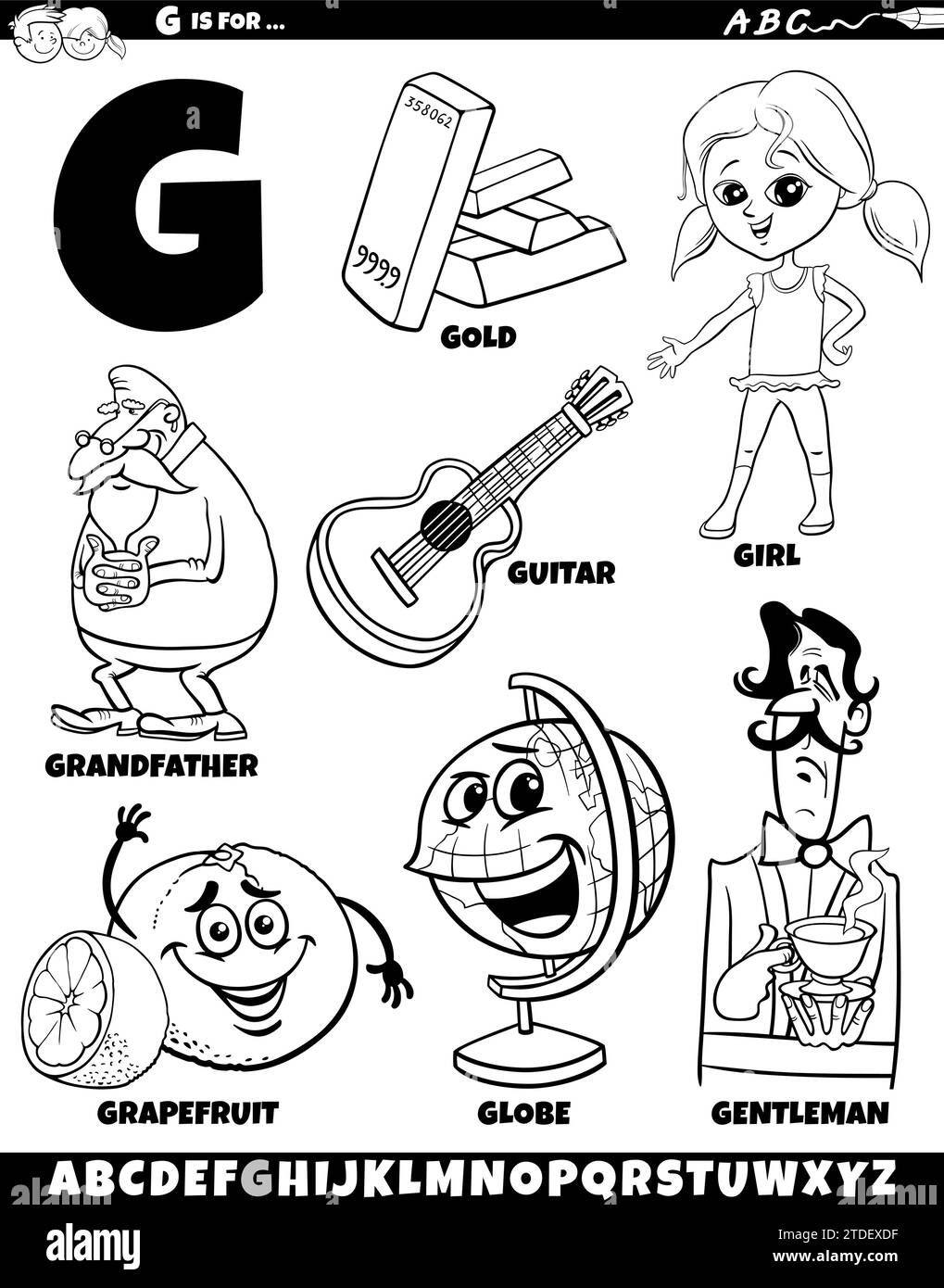 Cartoon illustration of objects and characters set for letter G ...