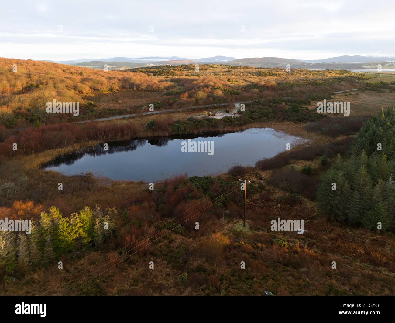 Aerial of lake in a peatbog by Clooney, Portnoo - County Donegal ...