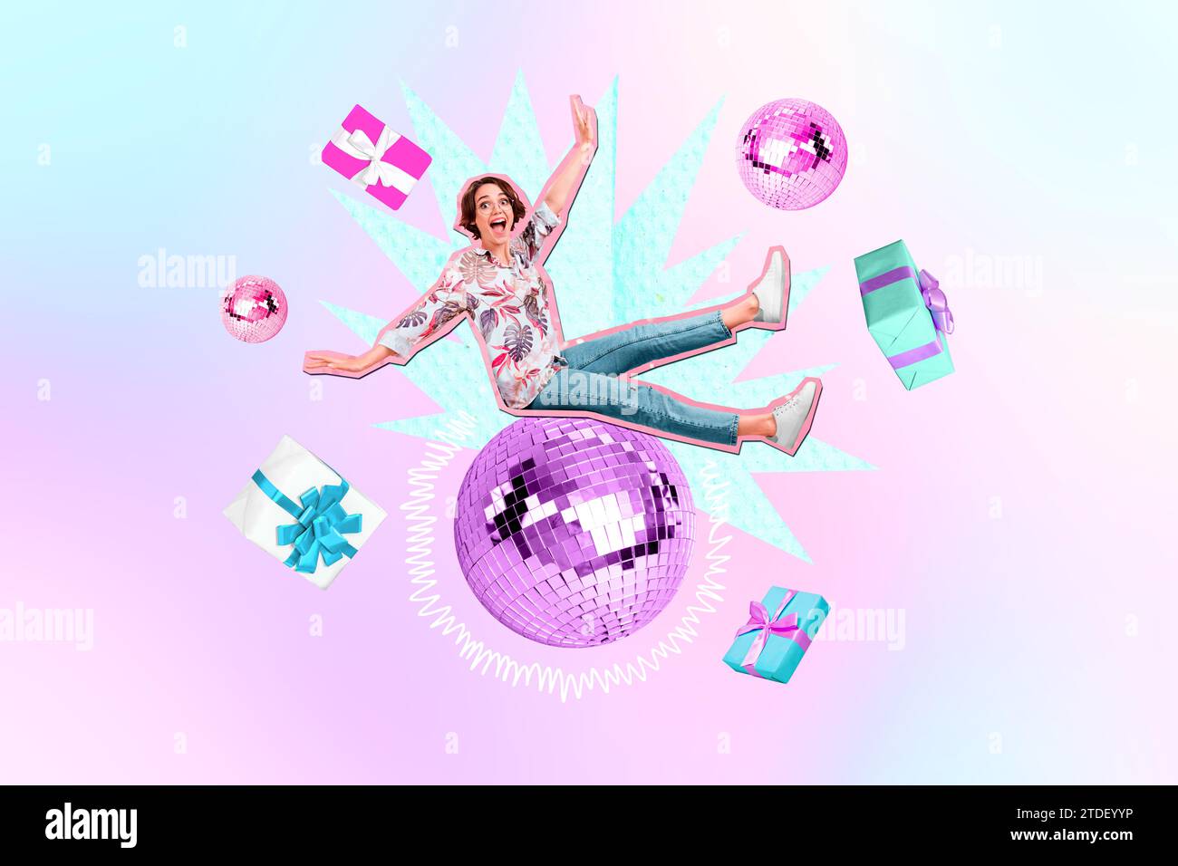 Horizontal creative photo collage holiday agency young crazy girl sit ...