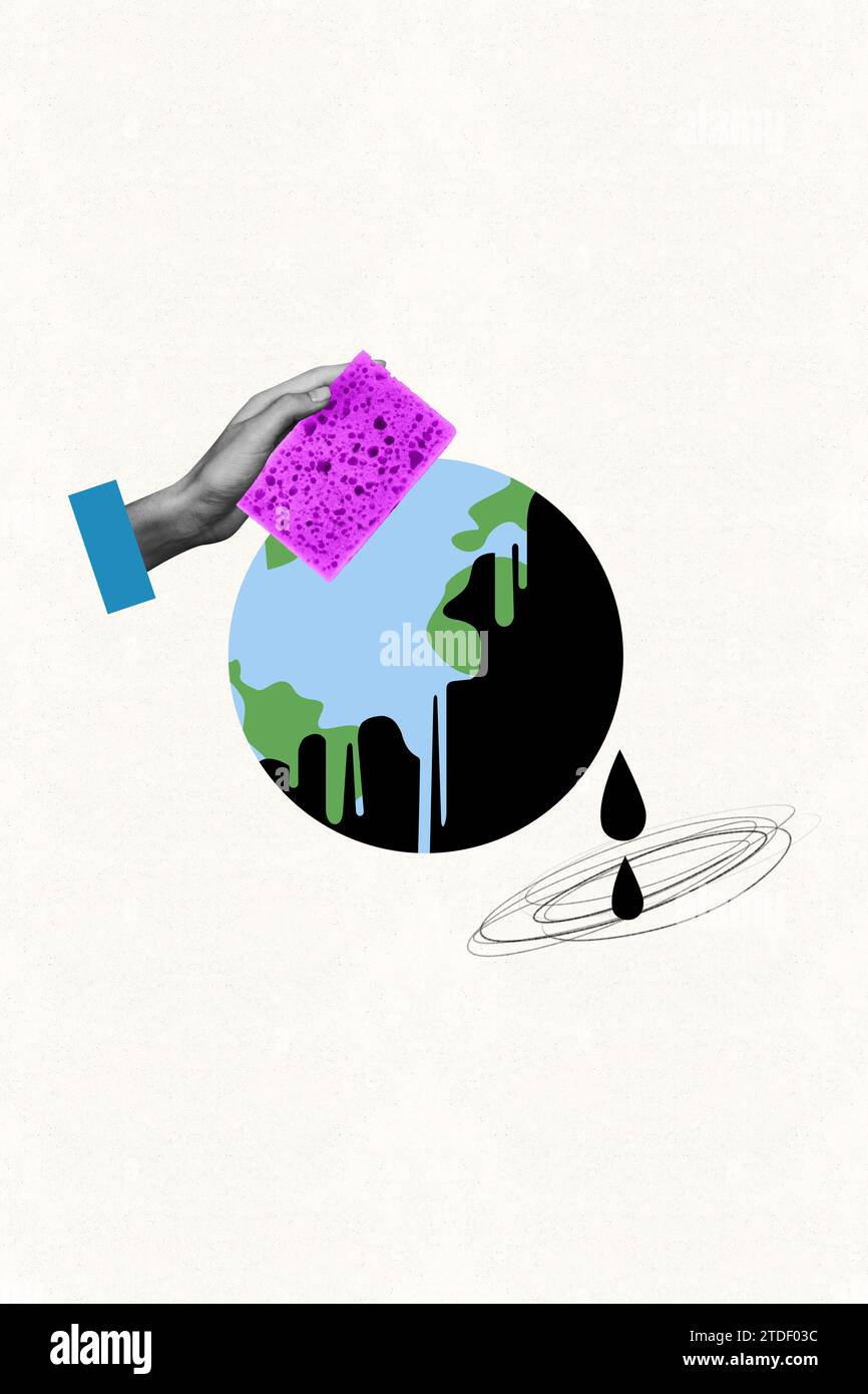 Vertical collage creative poster attention clean sponge planet earth ...