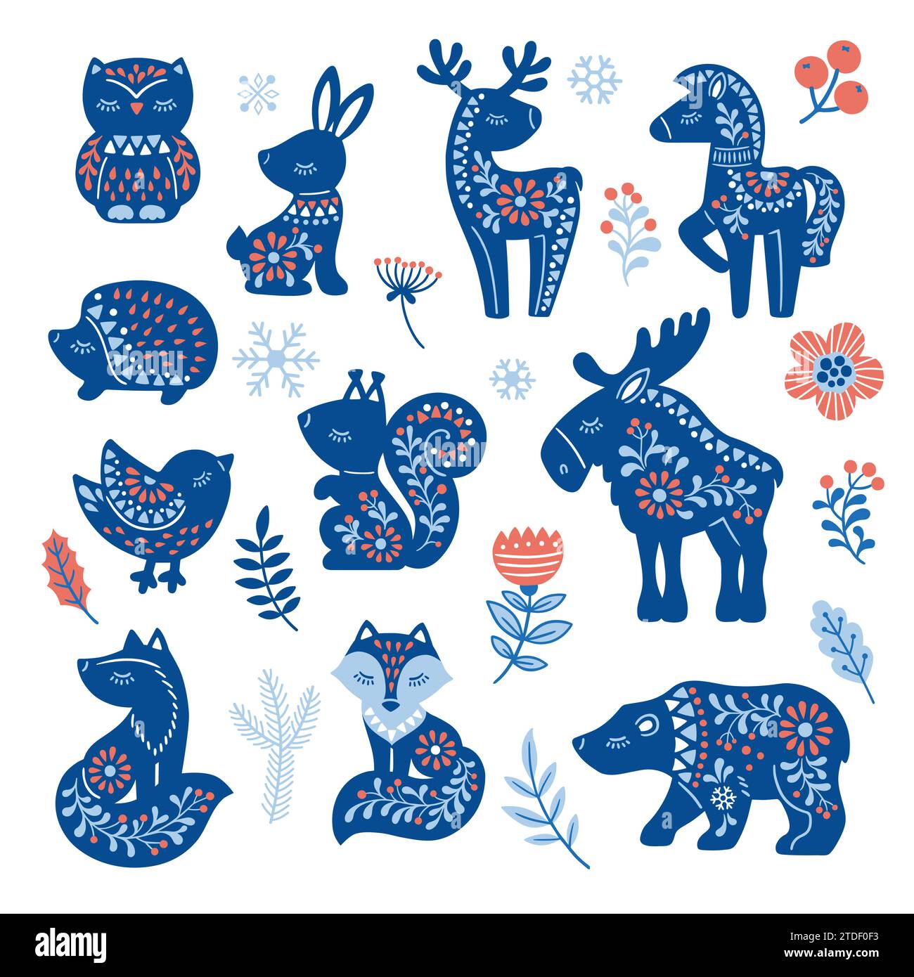 Vector illustration of pattern in Nordic style hygge. Set of hand drawn ...