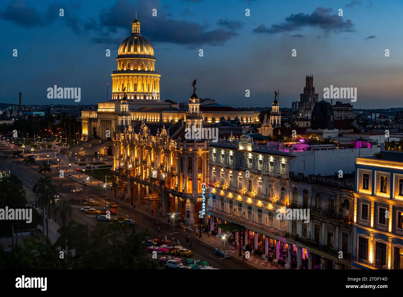 View at night over Havana and its Capitol, Havana, Cuba, West Indies ...