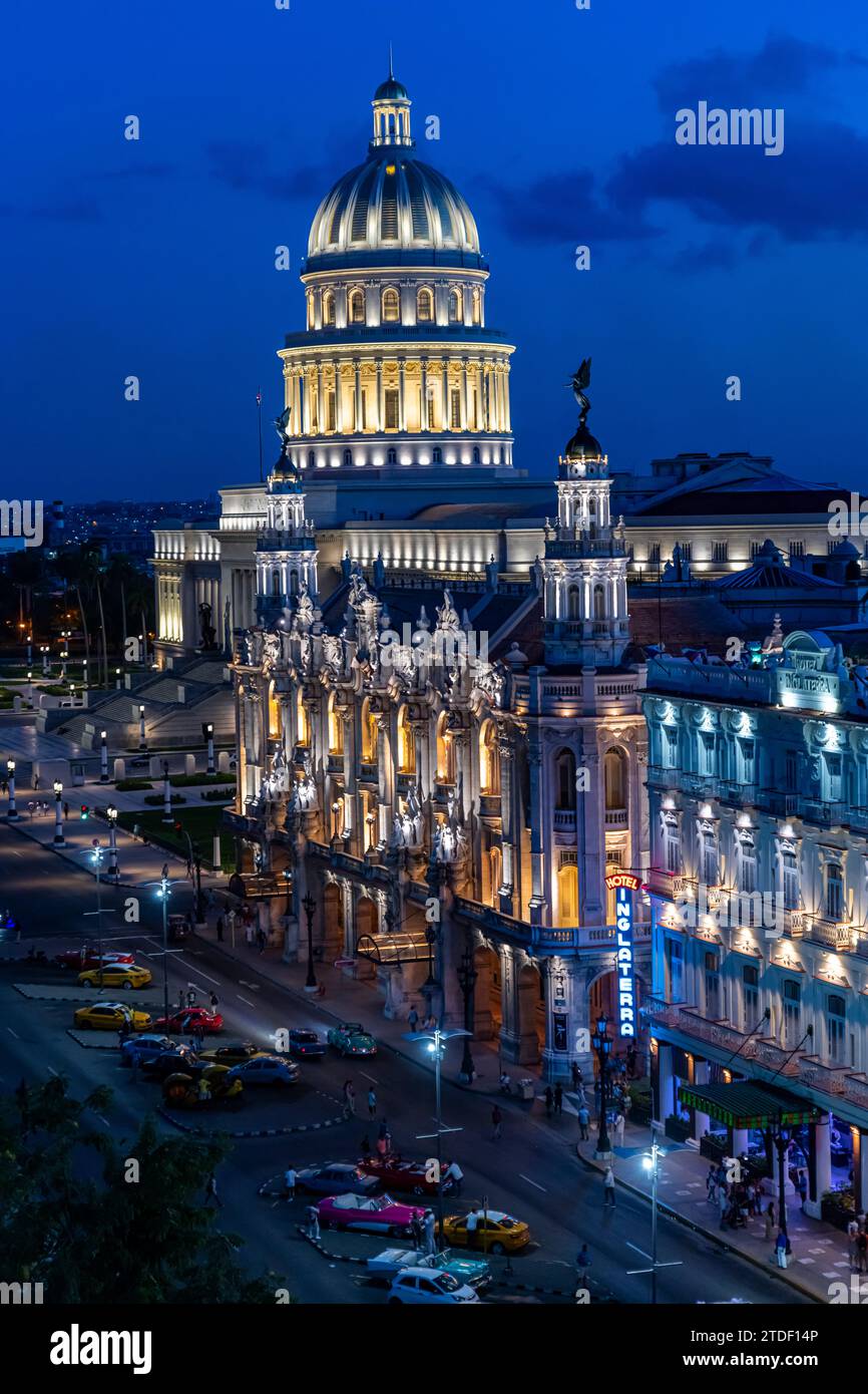 View at night over Havana and its Capitol, Havana, Cuba, West Indies ...