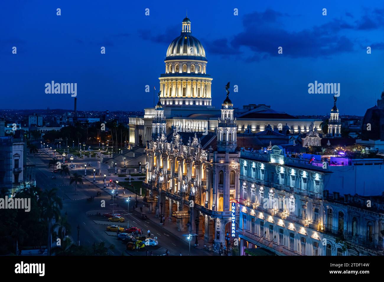 View at night over Havana and its Capitol, Havana, Cuba, West Indies ...