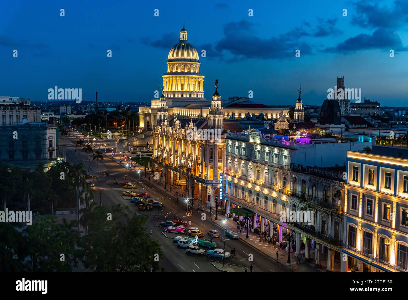 View at night over Havana and its Capitol, Havana, Cuba, West Indies ...