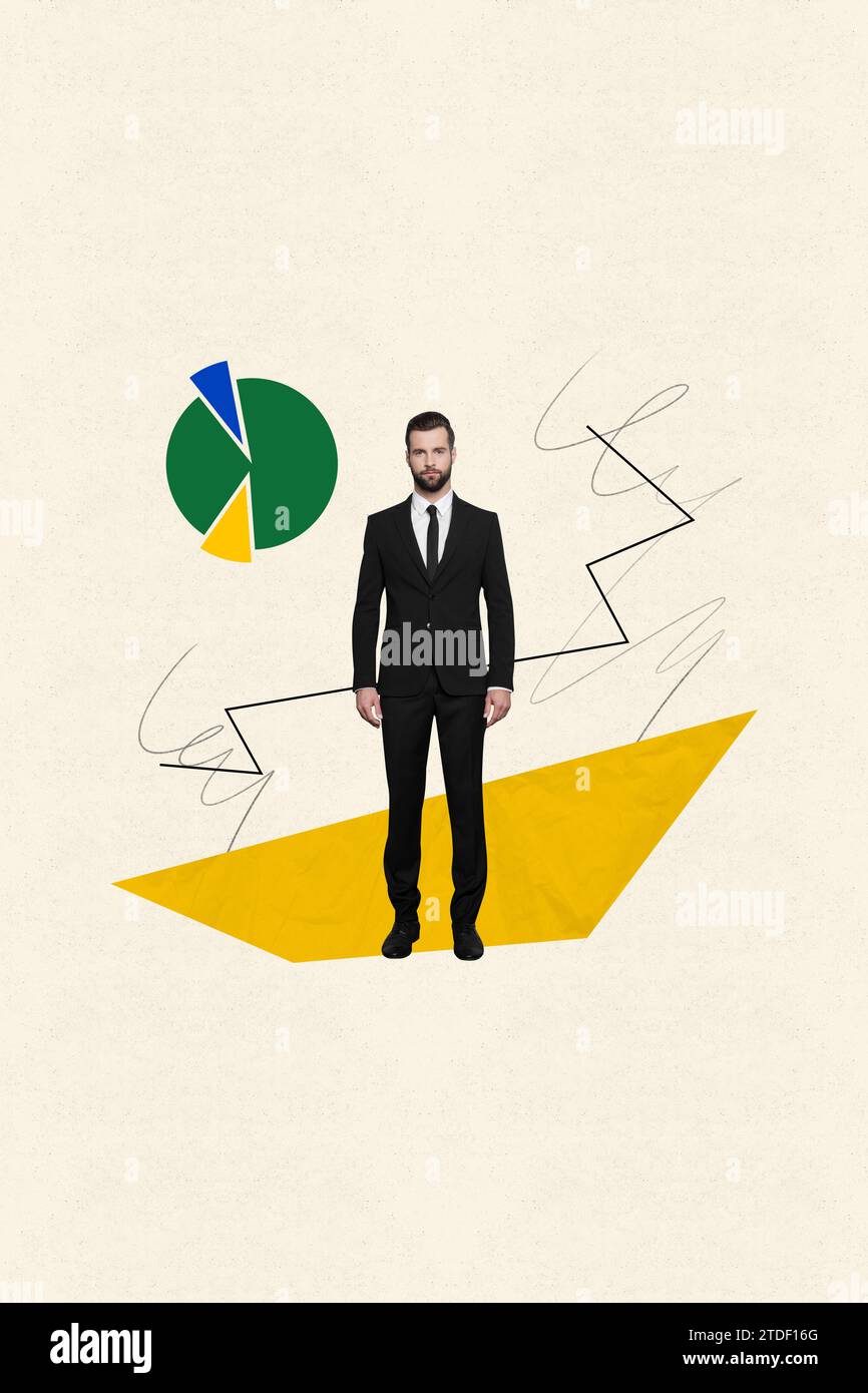 Vertical photo collage of young serious attractive office worker ...