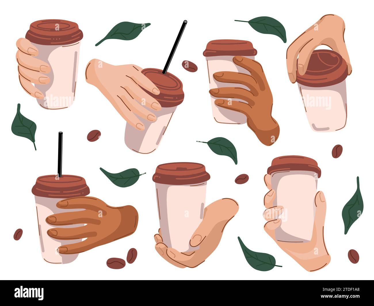 Set of hands in different positions of people of different ...