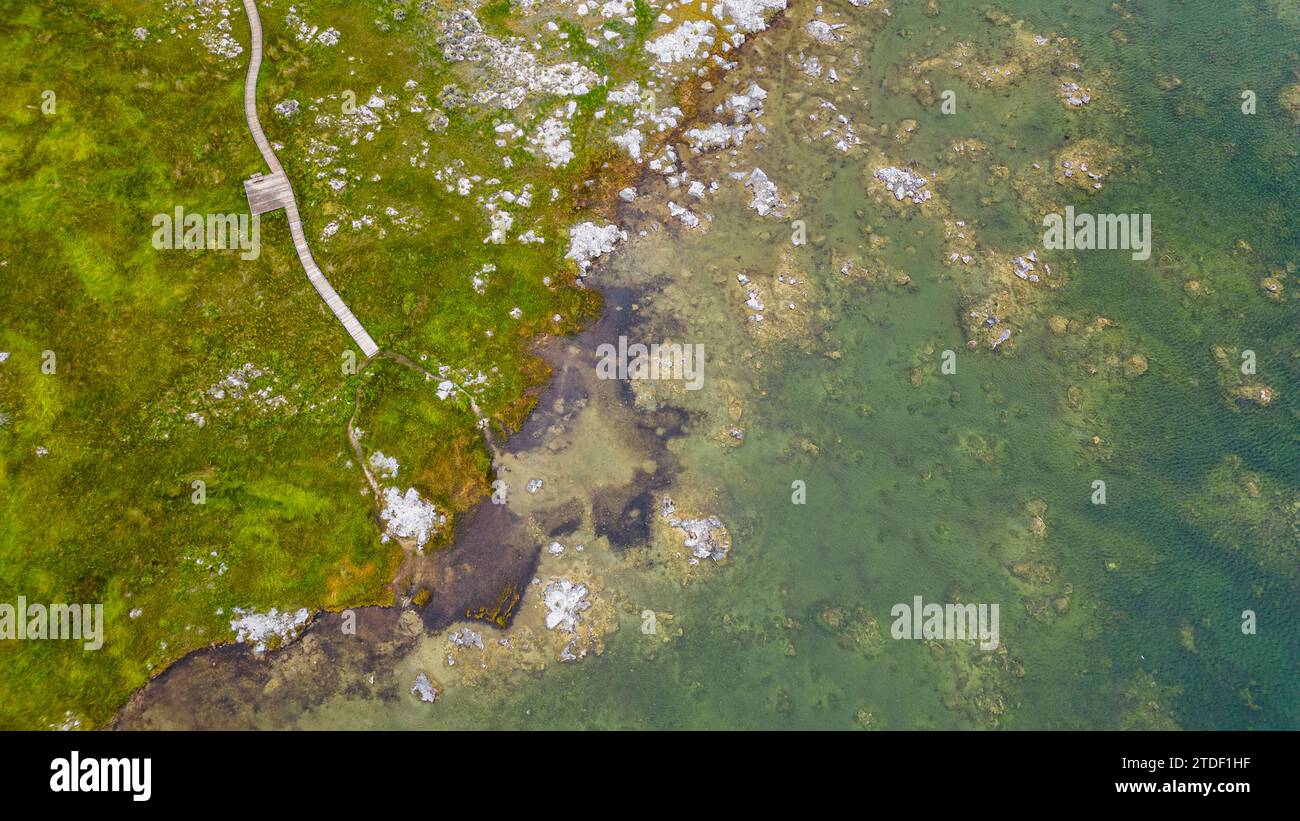 Aerial of the saline soda lake, Mono Lake, California, United States of ...