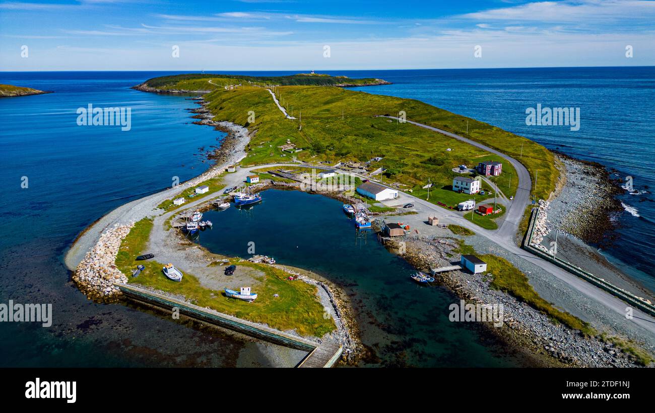 Aerial of the island near Ferryland, Avalon Peninsula, Newfoundland ...