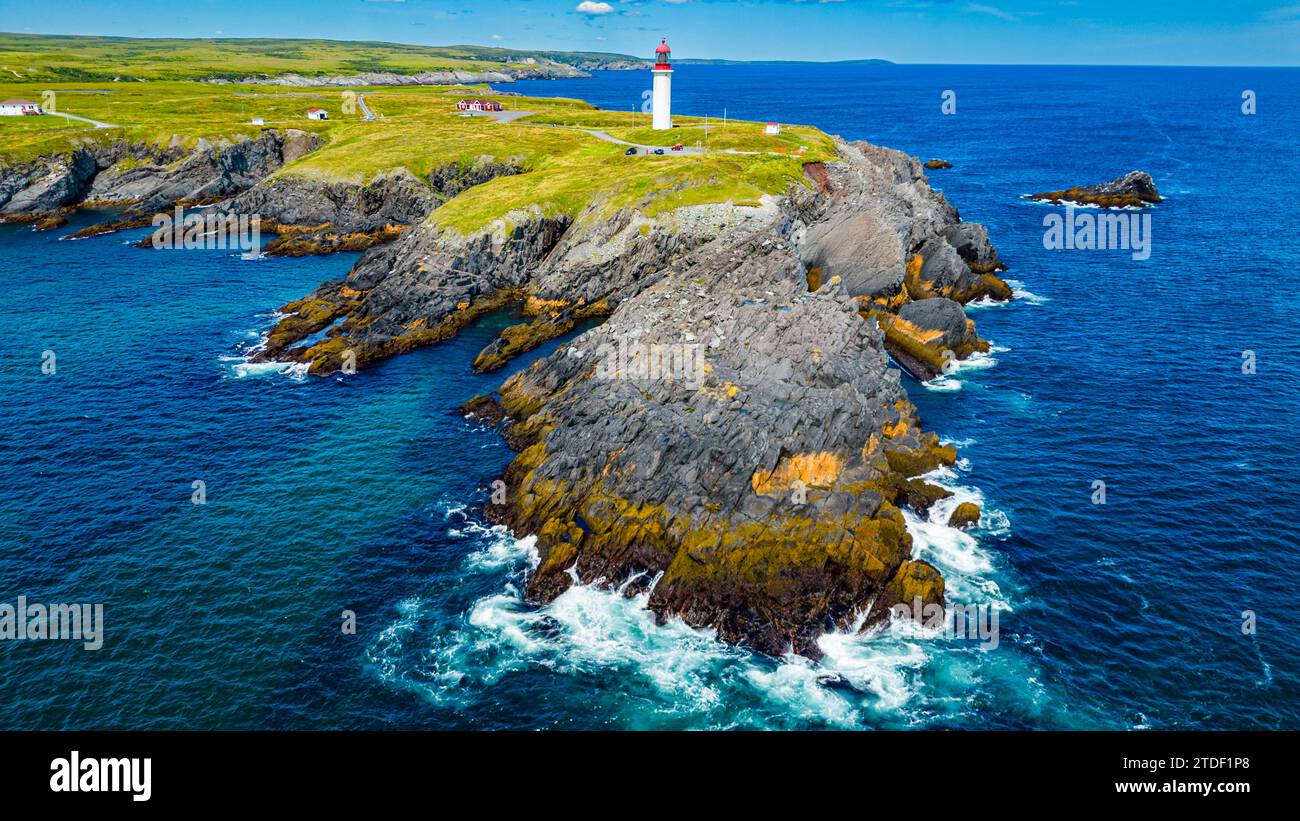Aerial of Cape Race Lighthouse, Mistaken Point, UNESCO World Heritage ...