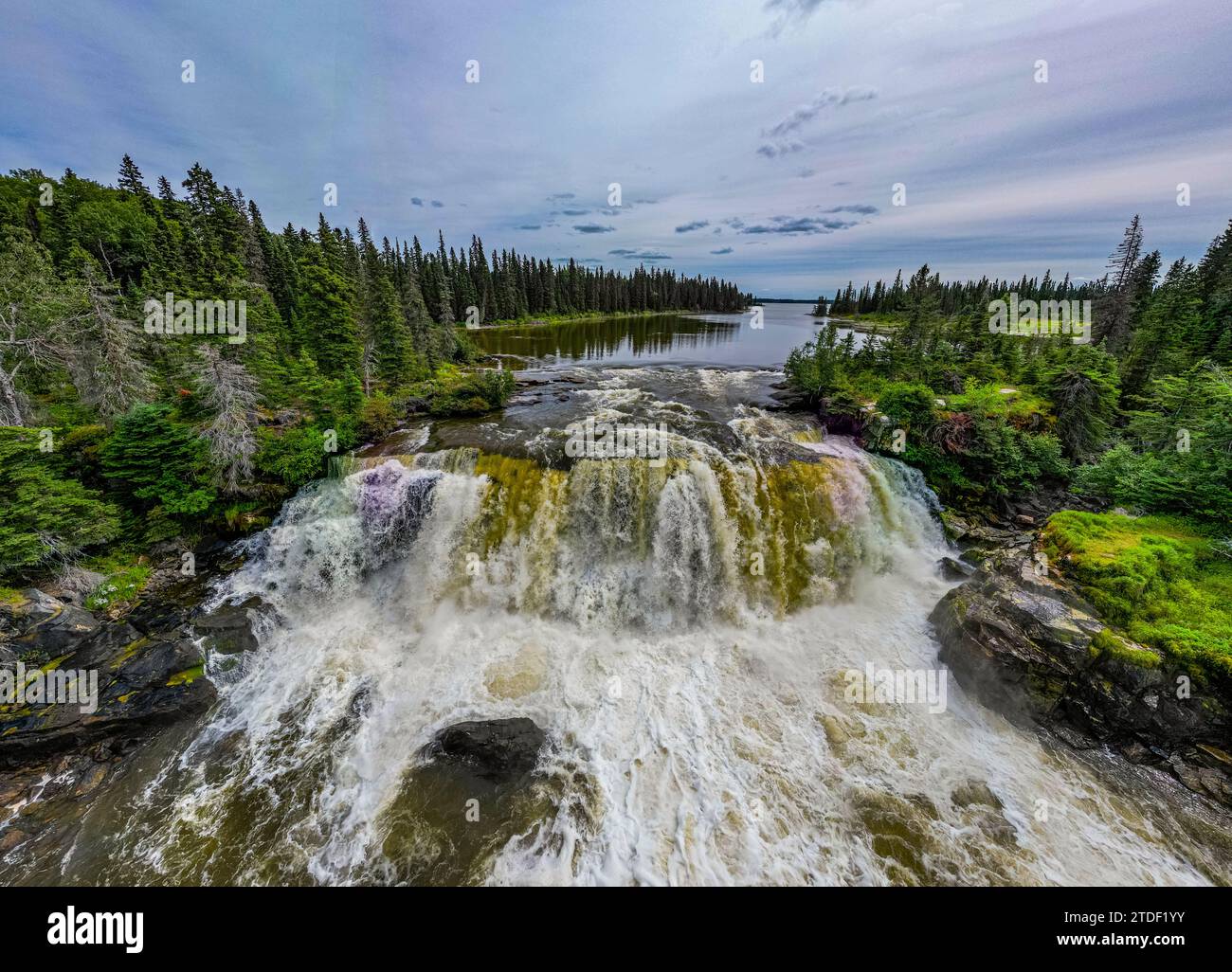 Aerial of the Pisew Falls Provincial Park, Thompson, Manitoba, Canada ...