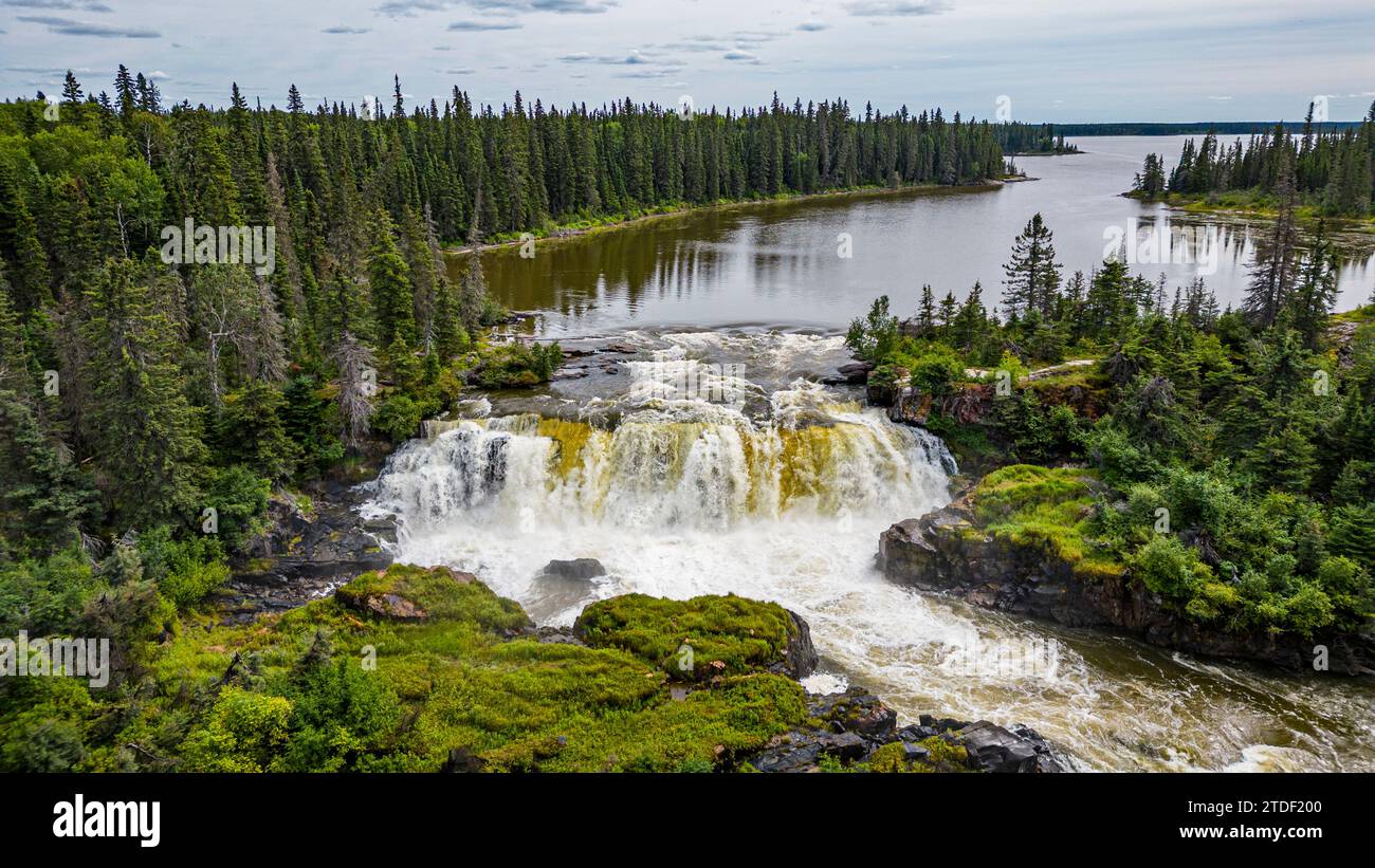 Aerial of the Pisew Falls Provincial Park, Thompson, Manitoba, Canada ...