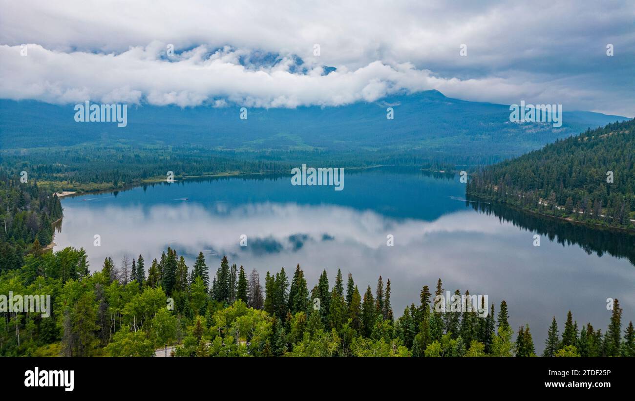 Aerial of Pyramid Lake, Jasper National Park, UNESCO World Heritage ...