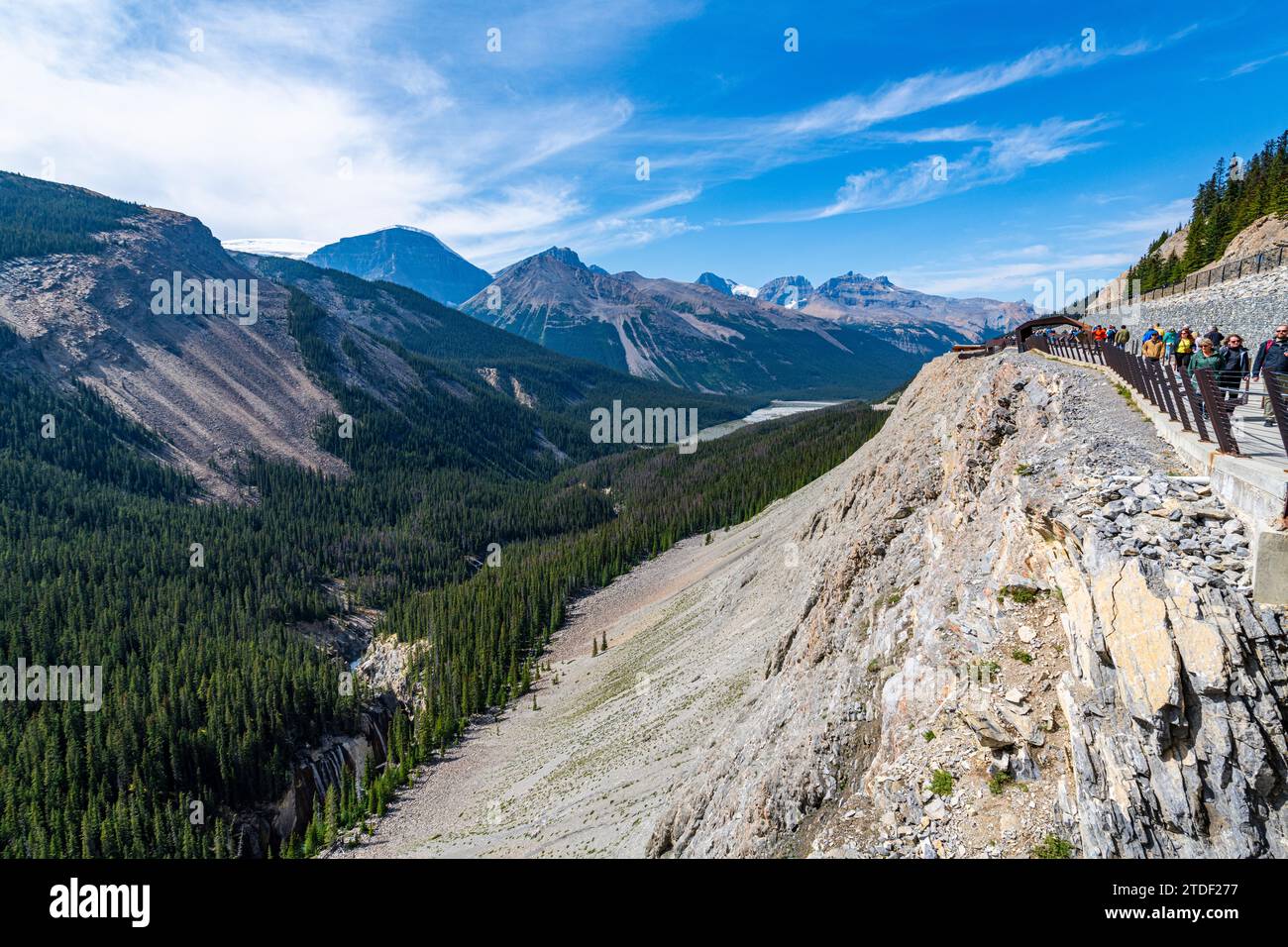 View into the valley from the Columbia Icefield Skywalk, Glacier ...