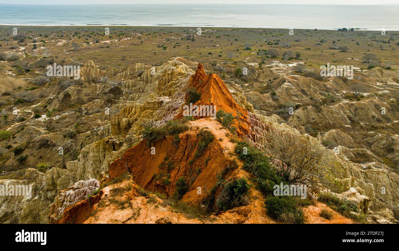 Aerial of the sandstone erosion landscape of Miradouro da Lua ...