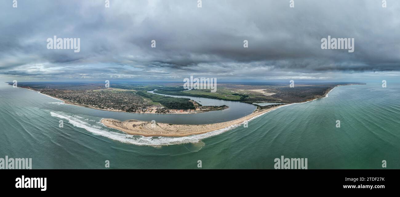 Aerial of the River mouth of the River Cuanza, Angola, Africa Stock ...