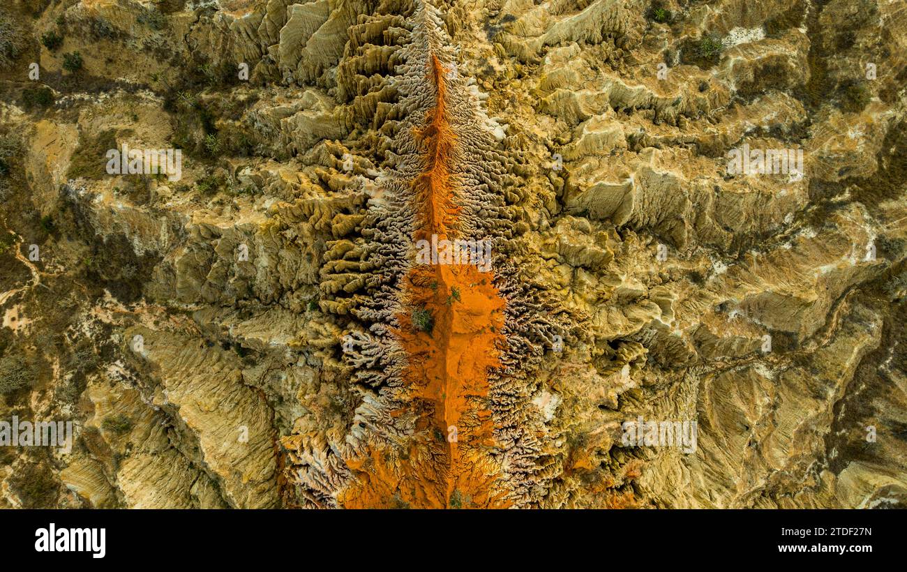 Aerial of the sandstone erosion landscape of Miradouro da Lua ...