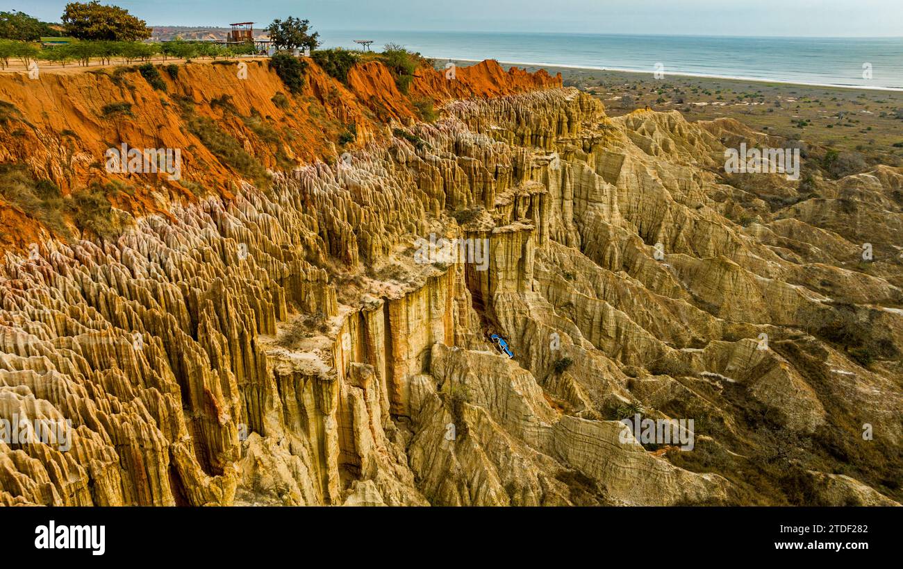 Aerial of the sandstone erosion landscape of Miradouro da Lua ...