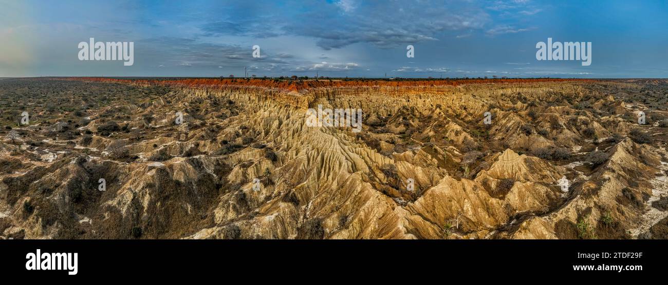 Aerial of the sandstone erosion landscape of Miradouro da Lua ...