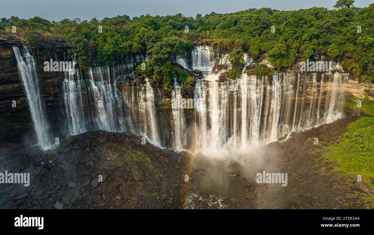 Aerial of the third highest waterfall in Africa, Calandula Falls ...
