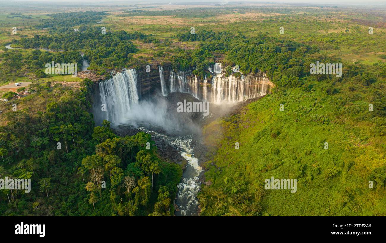Aerial of the third highest waterfall in Africa, Calandula Falls, Malanje, Angola, Africa Stock ...
