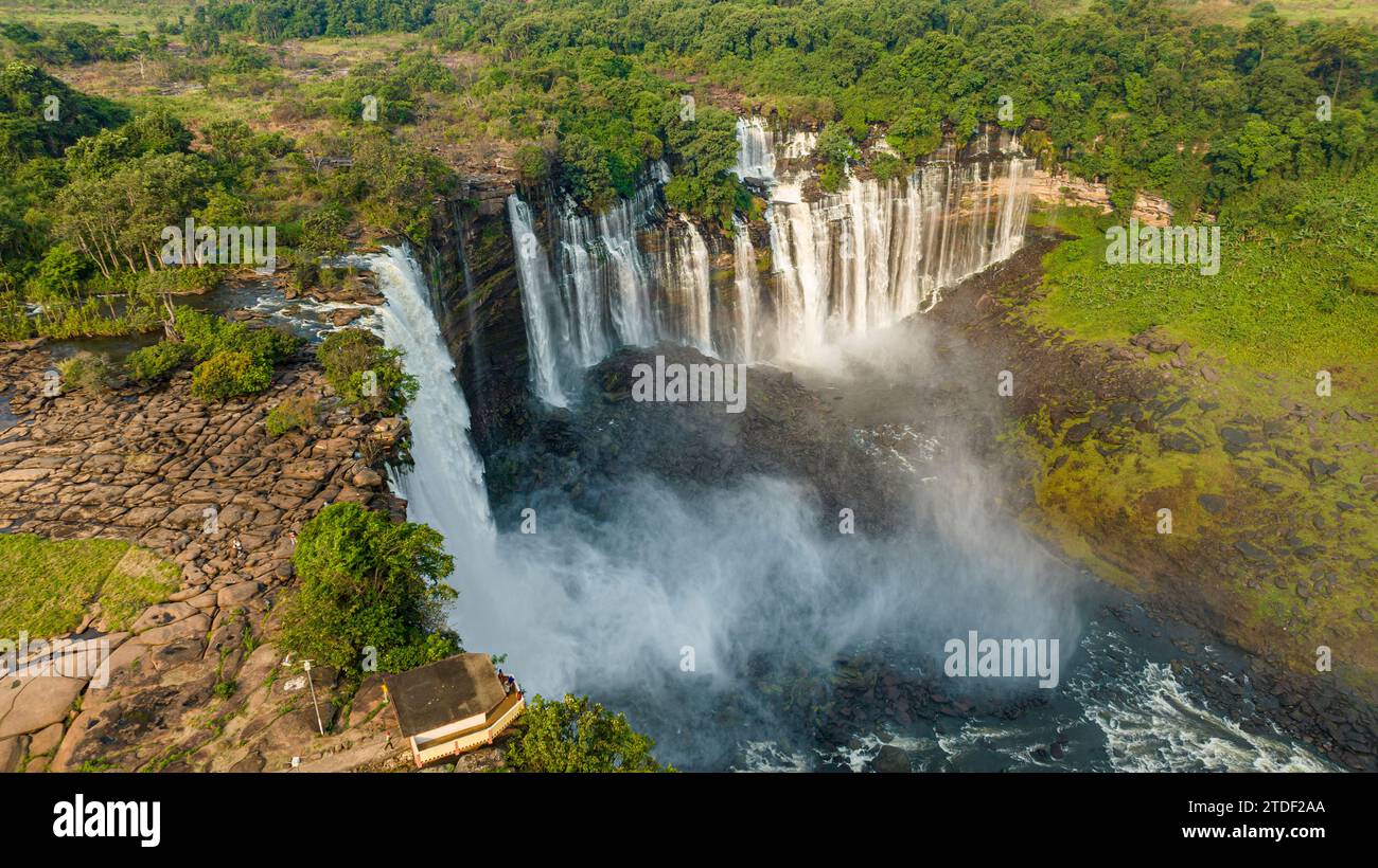 Aerial of the third highest waterfall in Africa, Calandula Falls, Malanje, Angola, Africa Stock ...