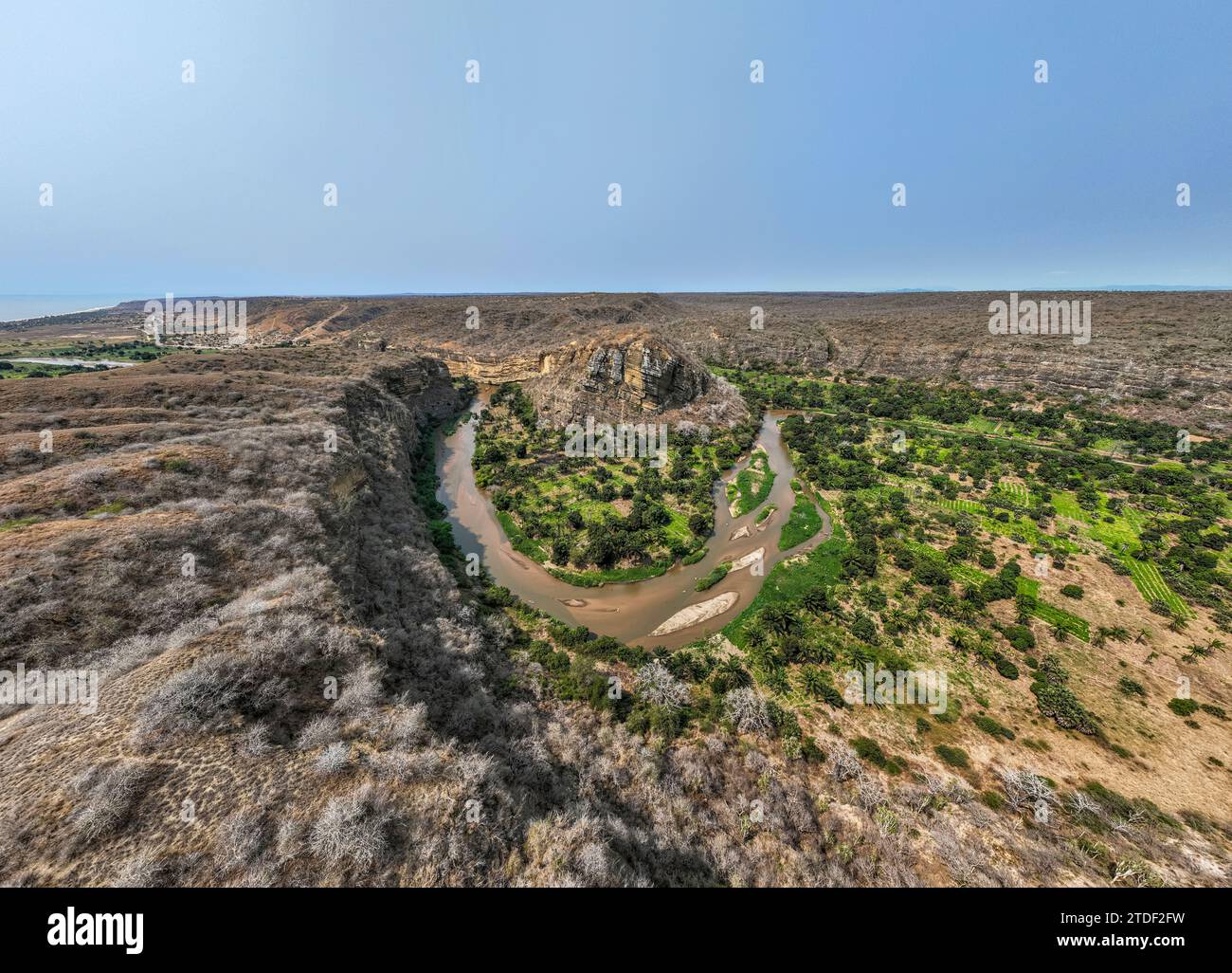 Aerial of the horseshoe bend of the Rio Cubal Canyon, Angola, Africa ...