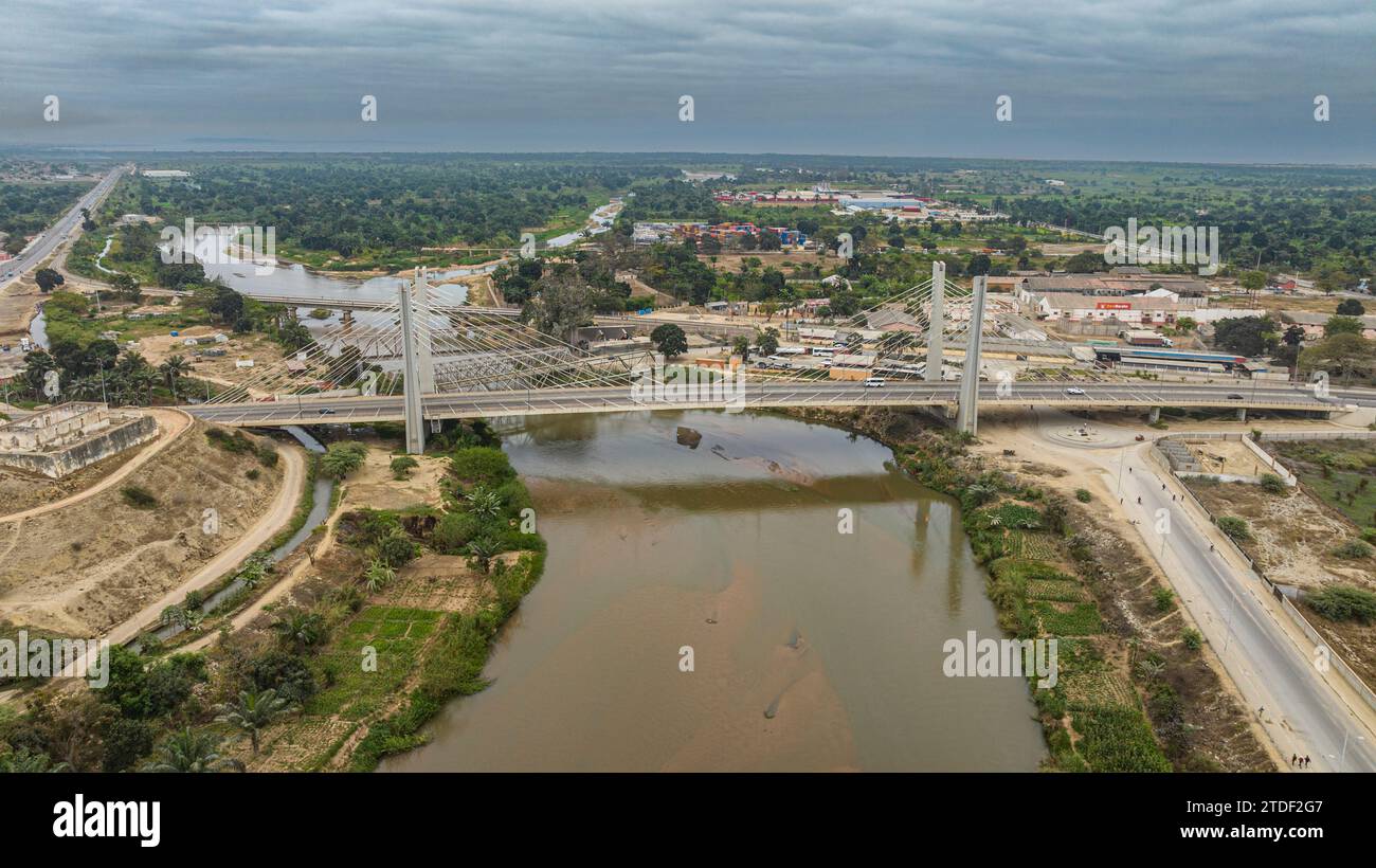 Aerial of the bridge over Catumbela, Benguela, Angola, Africa Stock ...