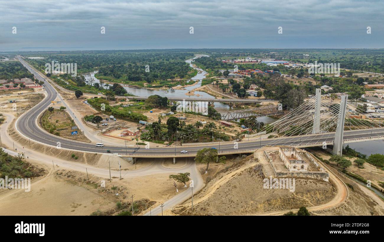 Aerial of the bridge over Catumbela, Benguela, Angola, Africa Stock ...
