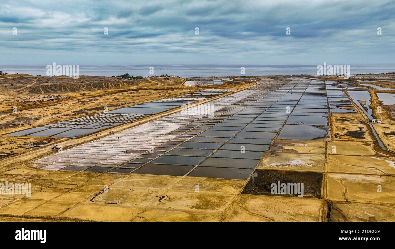Aerials of the salinas (salt pans) of Benguela, Angola, Africa Stock ...