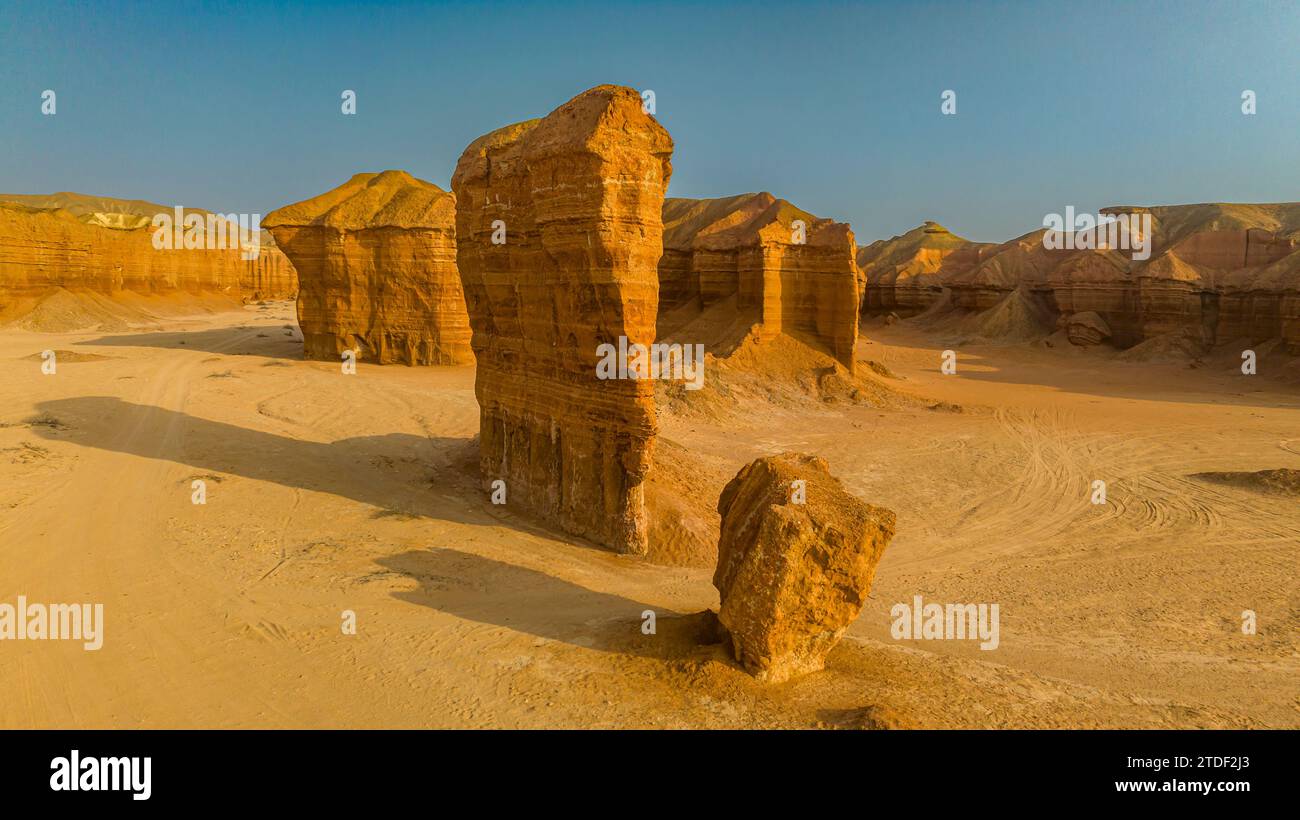 Aerial of a sandstone canyon, Namibe (Namib) desert, Iona National Park, Namibe, Angola, Africa ...