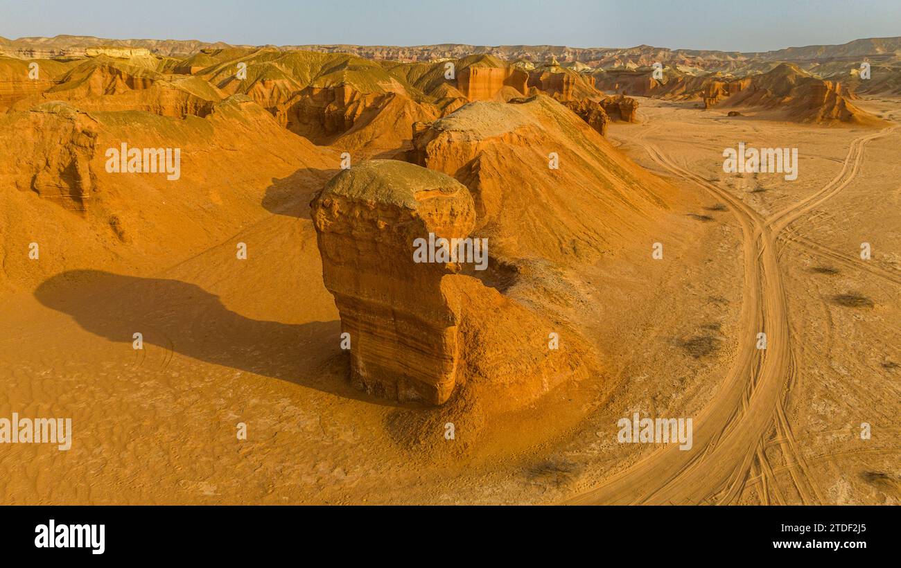 Aerial of a sandstone canyon, Namibe (Namib) desert, Iona National Park, Namibe, Angola, Africa ...