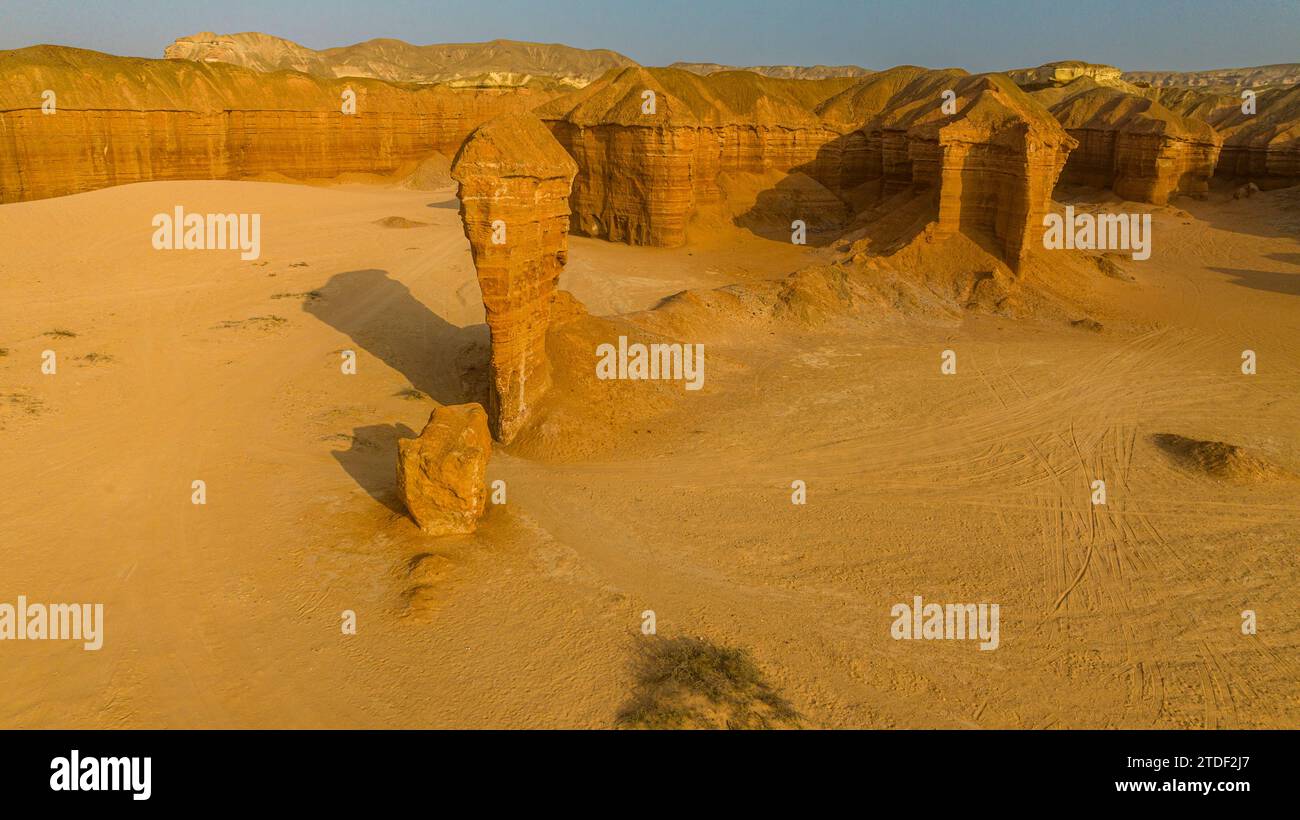 Aerial of a sandstone canyon, Namibe (Namib) desert, Iona National Park, Namibe, Angola, Africa ...