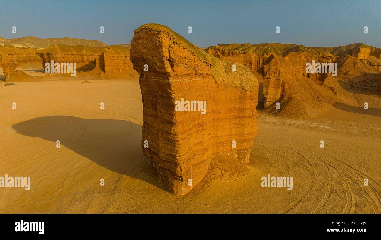 Aerial of a sandstone canyon, Namibe (Namib) desert, Iona National Park, Namibe, Angola, Africa ...