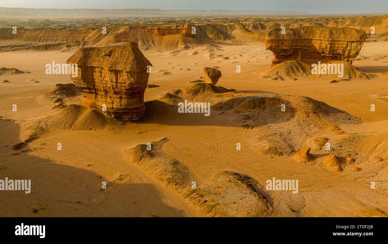 Aerial of a sandstone canyon, Namibe (Namib) desert, Iona National Park, Namibe, Angola, Africa ...