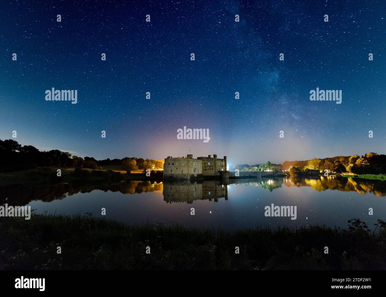 Night sky and Milky Way over Leeds Castle, near Maidstone, Kent ...