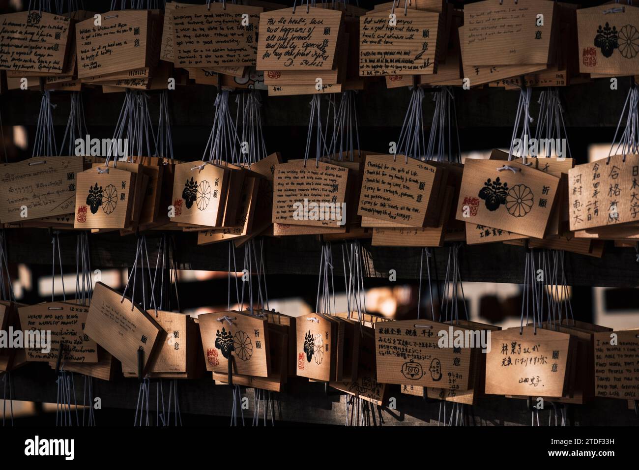 Ema wooden votive tablets in Meiji Shrine, Tokyo, Honshu, Japan, Asia ...