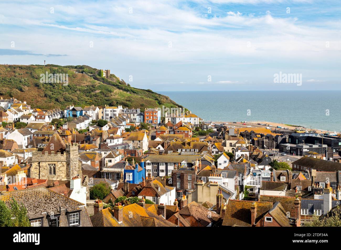 Hastings historic Old Town with the East Hill Cliff Lift station in the ...
