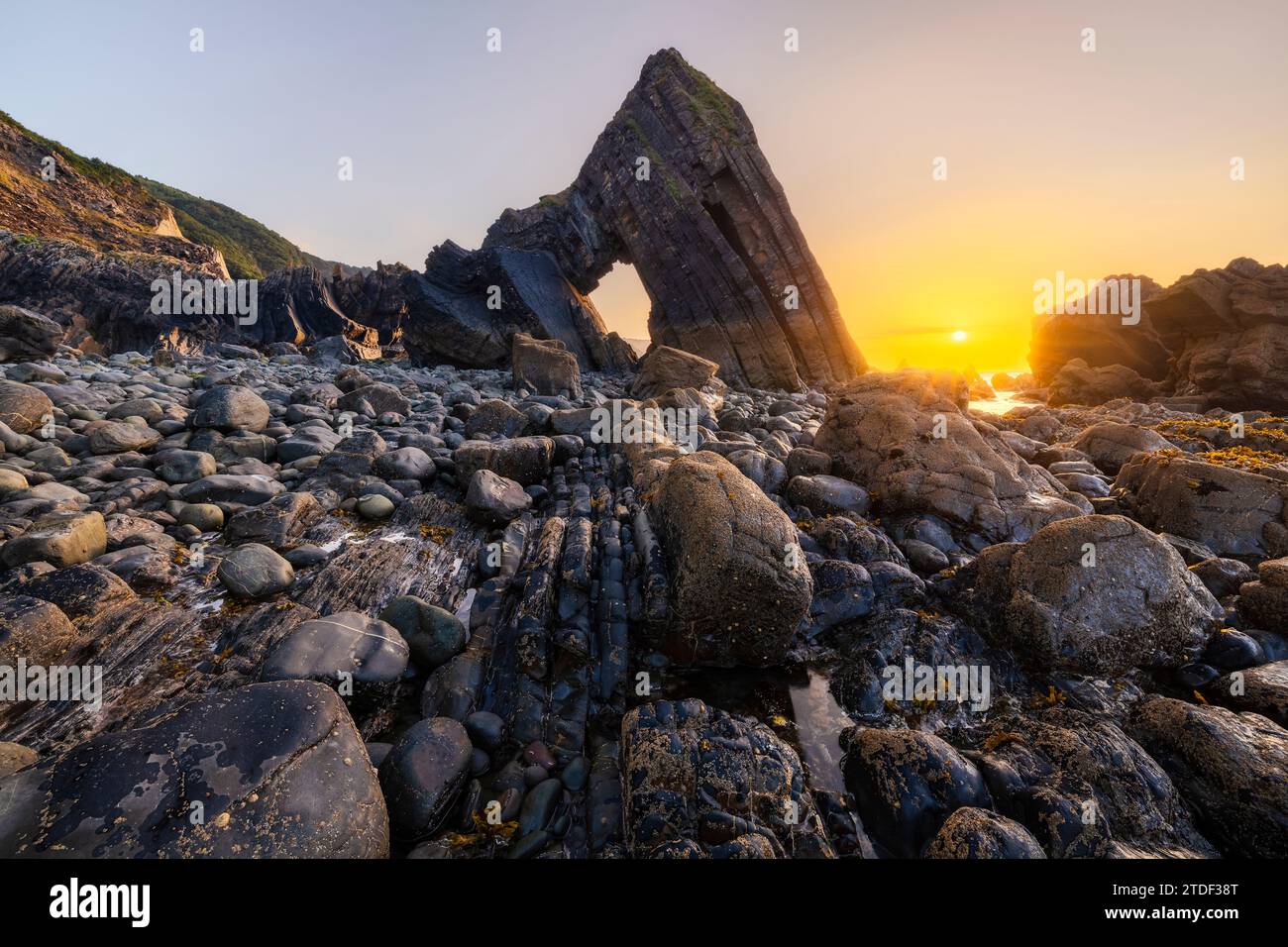 Blackchurch Rock at sunset, Mouthmill, north Devon, England, United ...